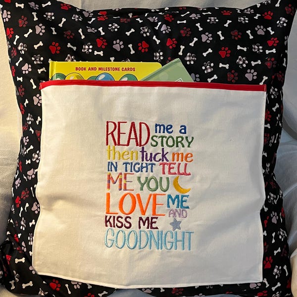 Reading Pillow Embroidery Design Read Me a Story Embroidery Design Tuck ...