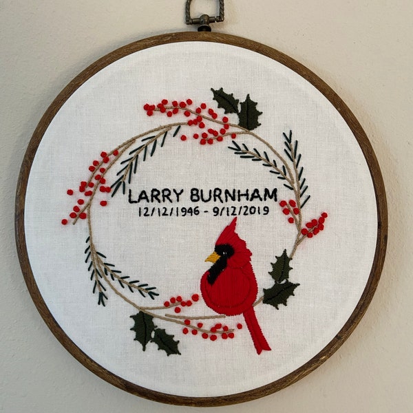 PDF Pattern - 8" Cardinal Wreath - Step by Step Beginner Embroidery ...