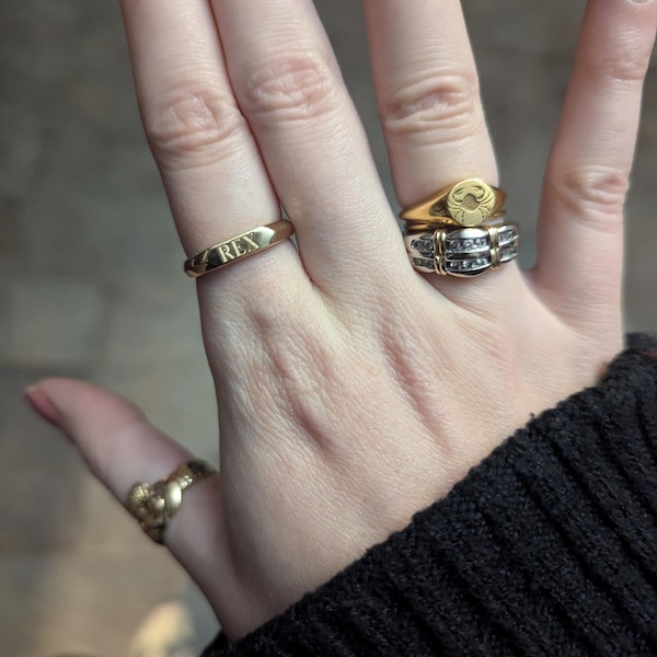 14K Gold Simple Rectangle Ring, Personalized Rectangle Ring, Custom ...