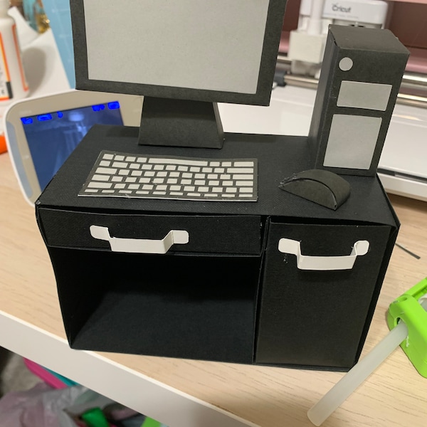 3D Computer and Computer Desk SVG Cut File Gift Card Holder - Etsy