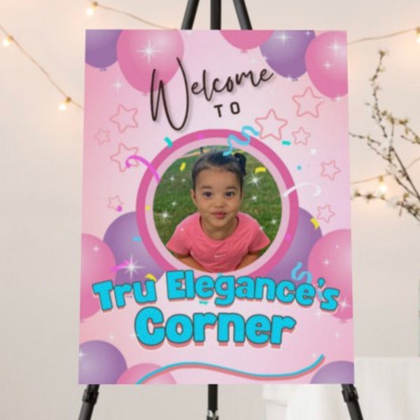 Pink and Purple Theme Custom Welcome Sign | Printable Party Sign ...