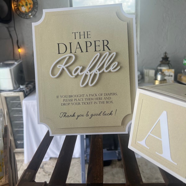 Diaper Raffle Game Kit With Sign and Mini Card Box in Sandstone and ...