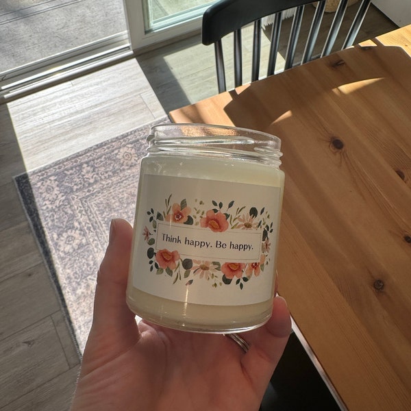 THINK HAPPY Be Happy Cute Glass Jar Candle, Scented and Unscented 9oz ...