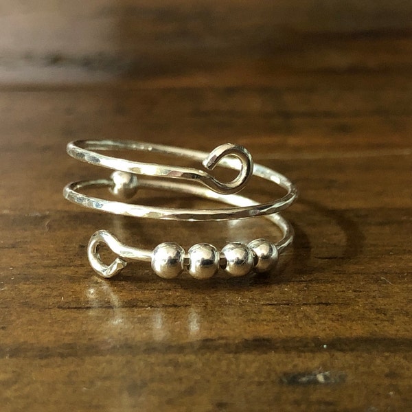 Fidget Thumb Ring, 925 Sterling Silver Wire & Balls, Hand Hammered ...
