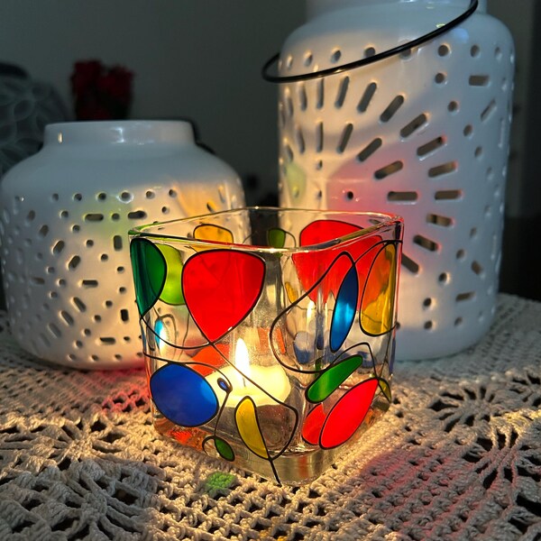 Multi-color Candle Holder. Hand Painted in a Modern Design. Colorful ...