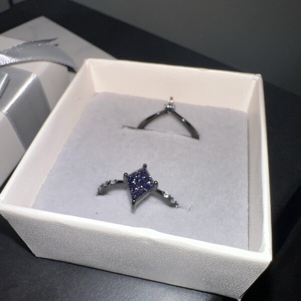 Women’s Galaxy Orion Nebula Ring, Black Titanium Plated Engagement Ring ...