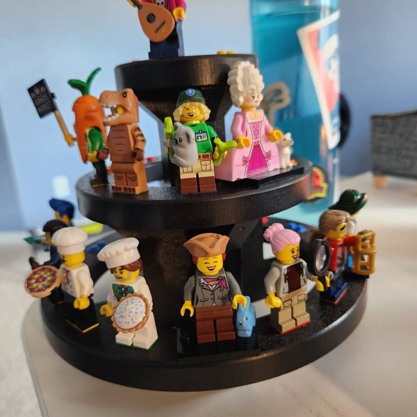Round 3-tier Minifigure Display Stand, Black Poly Lumber, Holds 30 ...