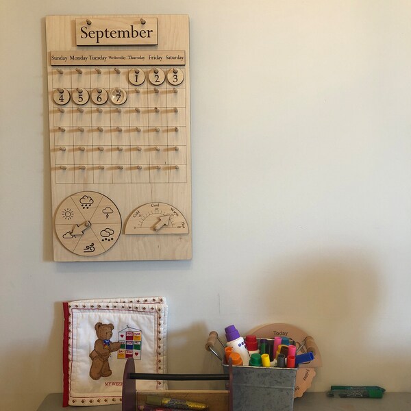 Wood School Calendar With Weather/ Homeschool Wood Calendar/ Perpetual ...