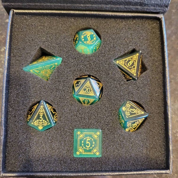 Full Set Gemstone Green Cats Polyhedral Dice Set-dungeons and Dragon ...