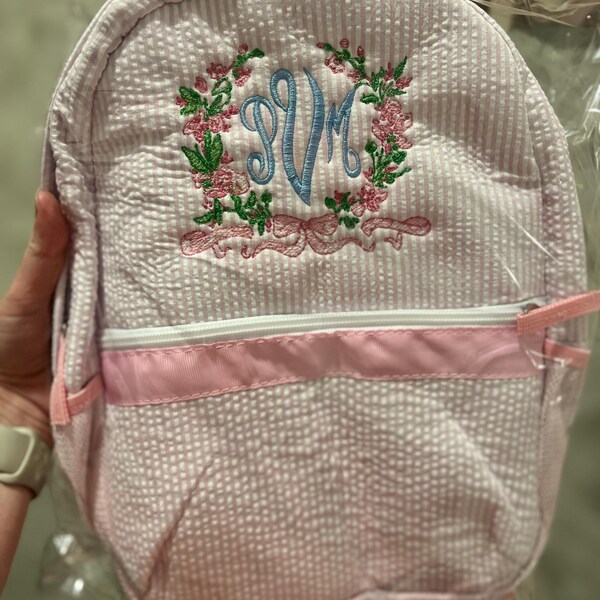 Monogrammed Seersucker Backpack, Personalized Child's Backpack ...
