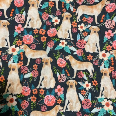 Labrador Fabric Yellow Labrador Retriever Dog Floral Fabric by ...