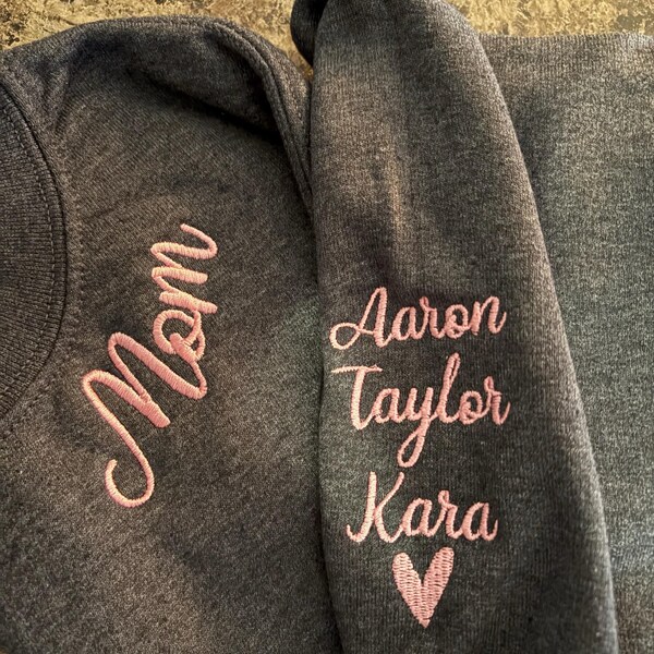 Momma Sweatshirt With Kid Name on Sleeve, Custom Embroider Momma ...