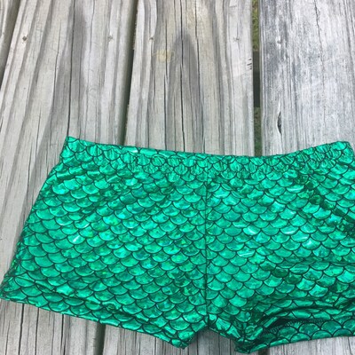 Mermaid Shorts Green and Black Birthday Girls Fish Scale 3 6 12 18 24 ...