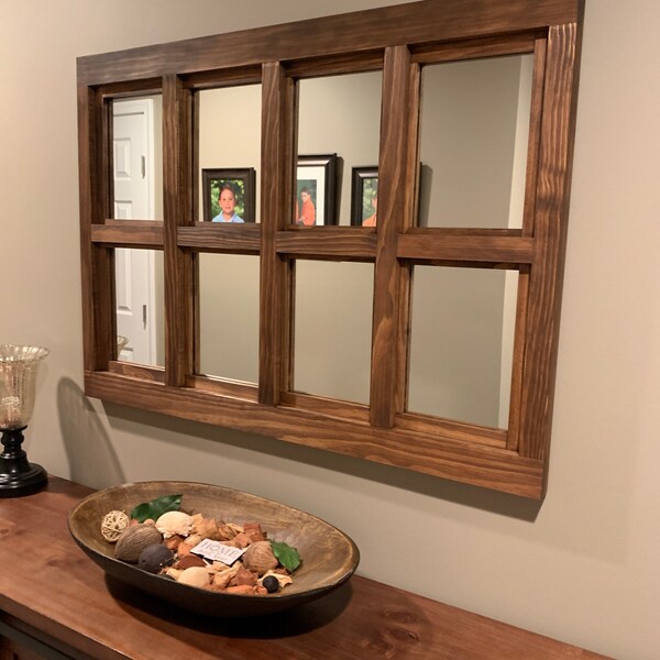 Farmhouse 8 Pane Large Framed Mirror 20 Stain Colors: Shown in Special ...