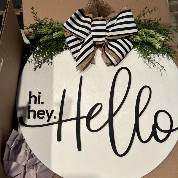 Hi Hey Hello Door Hanger | Hello Front Door Decor | Custom Door Sign ...