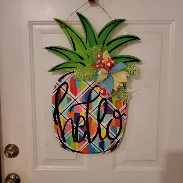 Pineapple Summer Door Hanger - Colorful Pineapple Door Decor - Welcome ...