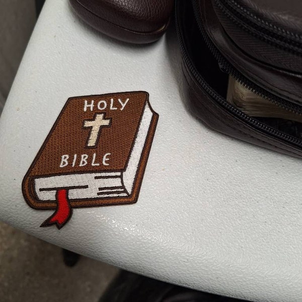 HOLY BIBLE PATCH Iron-on Embroidered Applique Biker Religious Christian ...