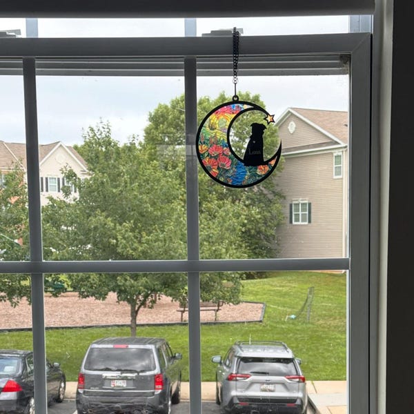 Personalized Cat on Moon With Name Suncatcher, Handcrafted Suncatchers ...