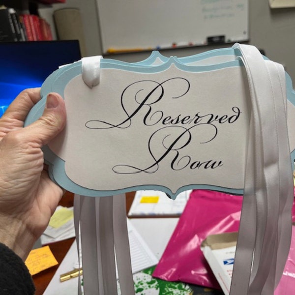 Ivory on Ivory Reserved Row Chair Signs, Reserved Script Row Signs ...