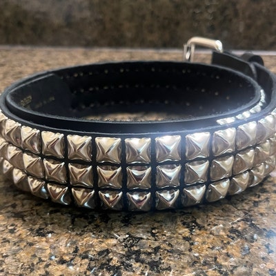 Premium Studded Spiked 1-3/4 45mm Wide Full Grain Leather Belt 3 Rows 1 ...