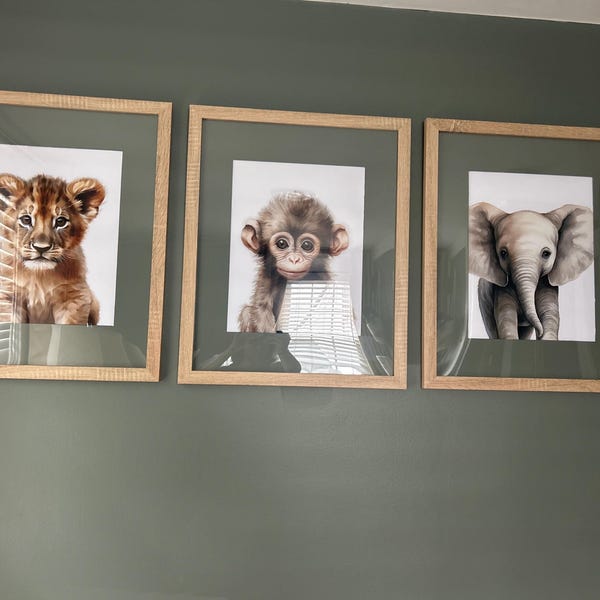 Personalised Safari Nursery Wall Print Set of 3, Kids Name Print, Boys ...