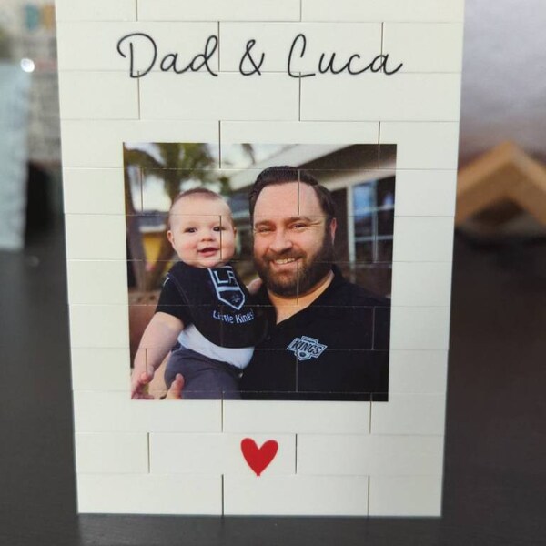 Personalised Daddy & Me LEGO® Brick Photo Block, Gift for Dad, White ...