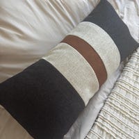 Faux Leather Color Block Lumbar Pillow Cover, Mid Century Boho Decor ...