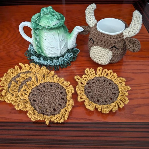 ORIGINAL Crochet Highland Cow Head Coaster Set - PDF Pattern - 4 ...