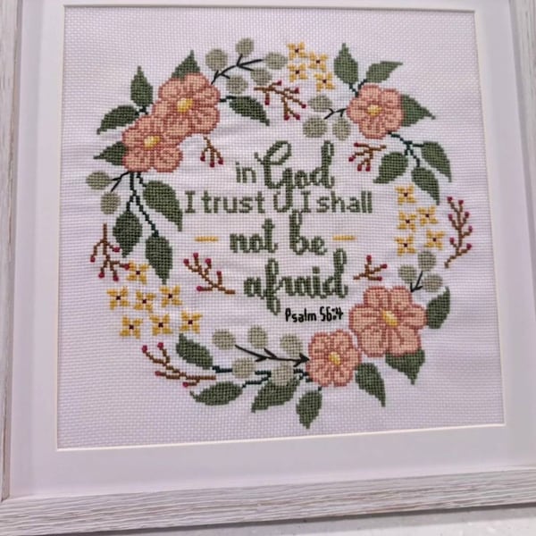 Christian Cross Stitch Pattern, Bible Verse Psalm 56:4, in God I Trust ...