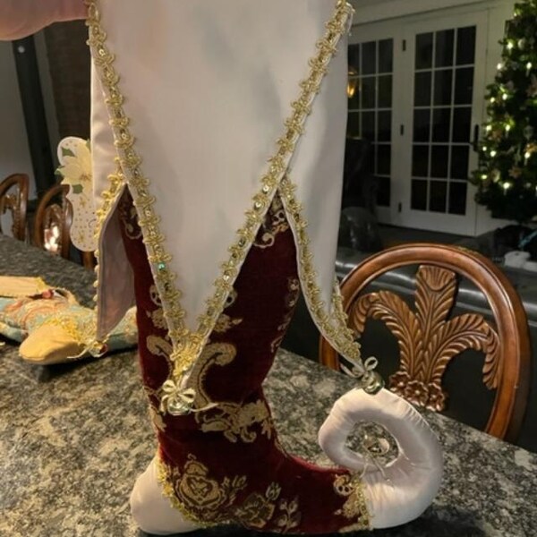 Navy Blue & Gold Brocade Elf Toe Stocking With Gold Trim - Etsy