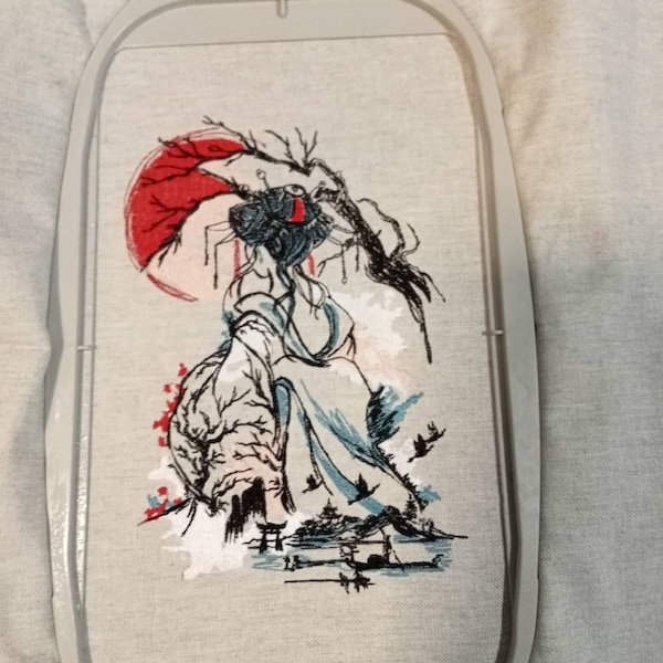 Beautiful Japanese Geisha Girl - Machine Embroidery Design - Etsy