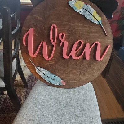 Custom Feather Name Sign Round Sign Child or Baby Name Nursery Sign ...