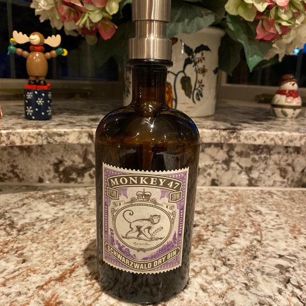 Monkey 47 Gin Bottle Soap Dispenser With Stainless Steel Pump and Water ...