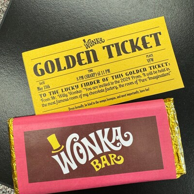 Wonka Bar Labels Mini & Snack Size Wrappers Wonka Bar Candy Bar Label ...