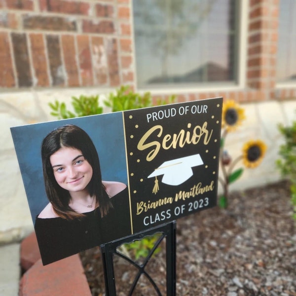 Senior Yard Sign, Graduation Yard Sign, Gold Graduation Sign, Photo ...