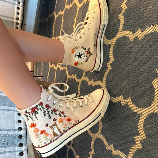 Custom Converse Chuck Taylor Blue Flower Embroidered Converse Shoes ...