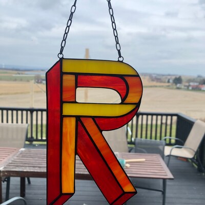 Custom Stained Glass Letters in Warm Shades, Red Orange Yellow Author's ...