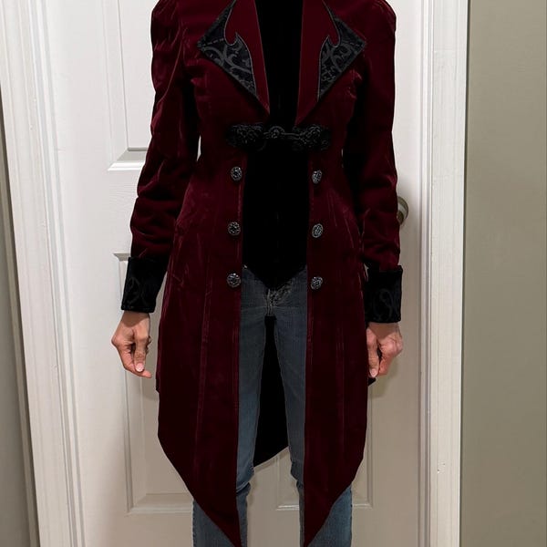 Gothic Victorian Vampire Steampunk Velvet Red Tailed Jacket Coat Plus ...