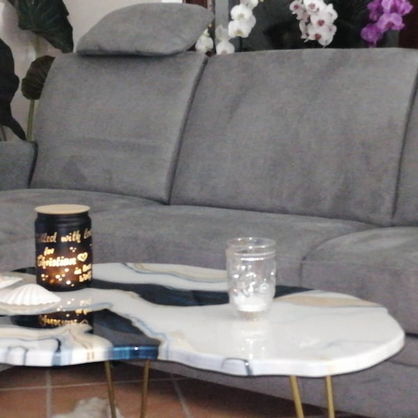 White & Navy Blue Coffee Table, Epoxy Resin Coffee Table, Custom Coffee ...