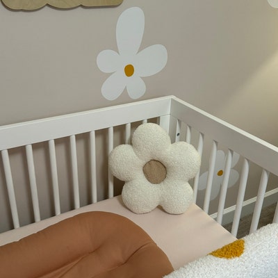 Green and White Daisy Flower Shaped Cushion Made With a Textured Boucle ...
