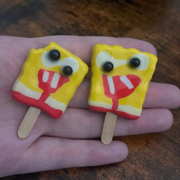 Handmade Spongebob Popsicle Magnet: Polymer Clay Jesmonite Fridge Decor ...