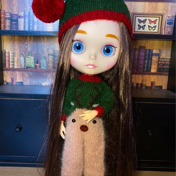 Blythe Winter Sweater With Heart Pattern in Dark Red and White Colors ...