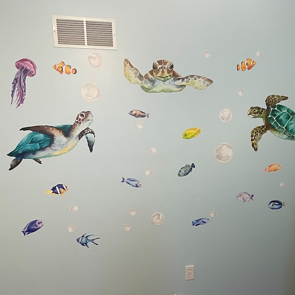Watercolor Tropical Fish Wall Decal Set #3 Ocean Sea Life Removable ...