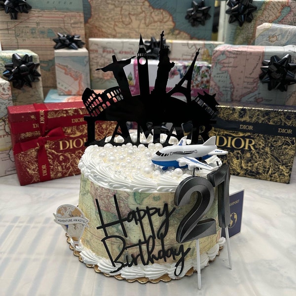 Vintage World Map Edible Cake Wrap or Pinwheel and Congrats Cake ...