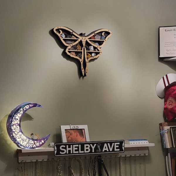 Coppermoon Luna Moth Crystal Shelf, Luna Moth Shelf, Luna Moth Wooden ...