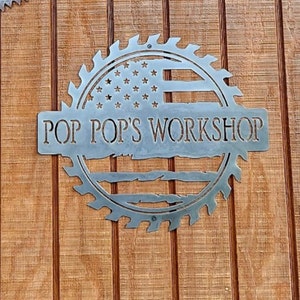 Custom American Flag Workshop Sign Metal Shop Sign Free Shipping Dad ...