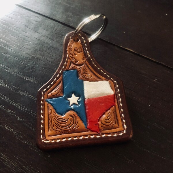 Handmade Leather Ear Tag Key Chains Personalized With Your Initials or ...