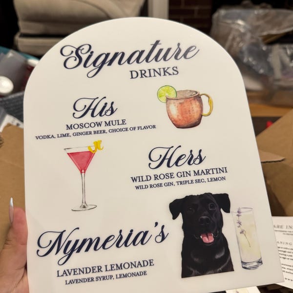 Art Deco Inspired Acrylic Bar Sign, Signature Drink Bar Menu, Wedding ...