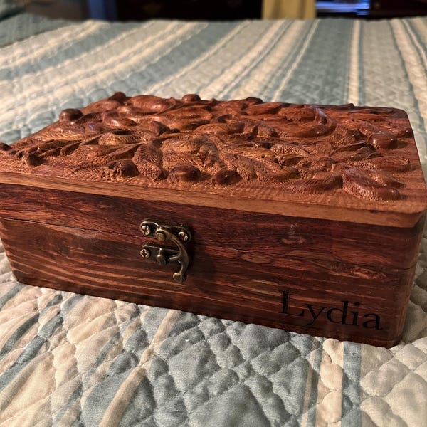 Hand-carved Wooden and Brass Box, Wooden Box, Personalized Box, Memory ...