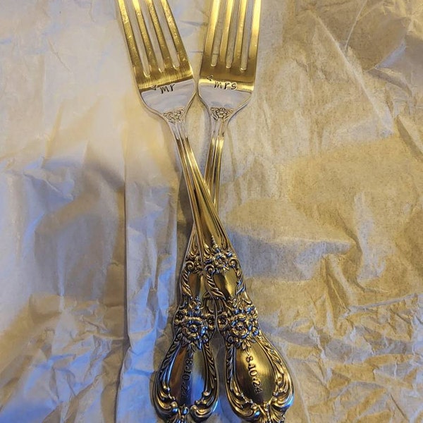 Custom Wedding Forks - Vintage Hand Stamped Dessert Fork Set - Wedding ...